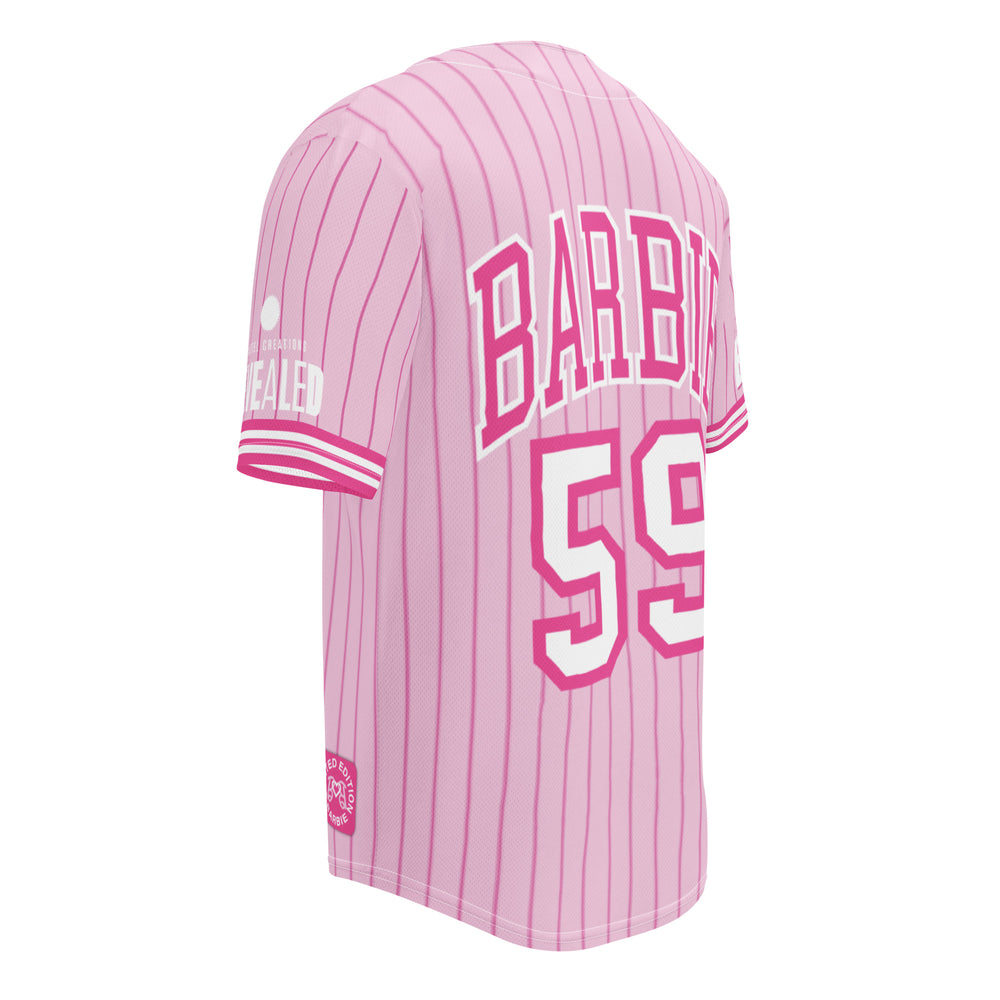 Barbie Pink Striped Baseball Jersey – Mattel Creations