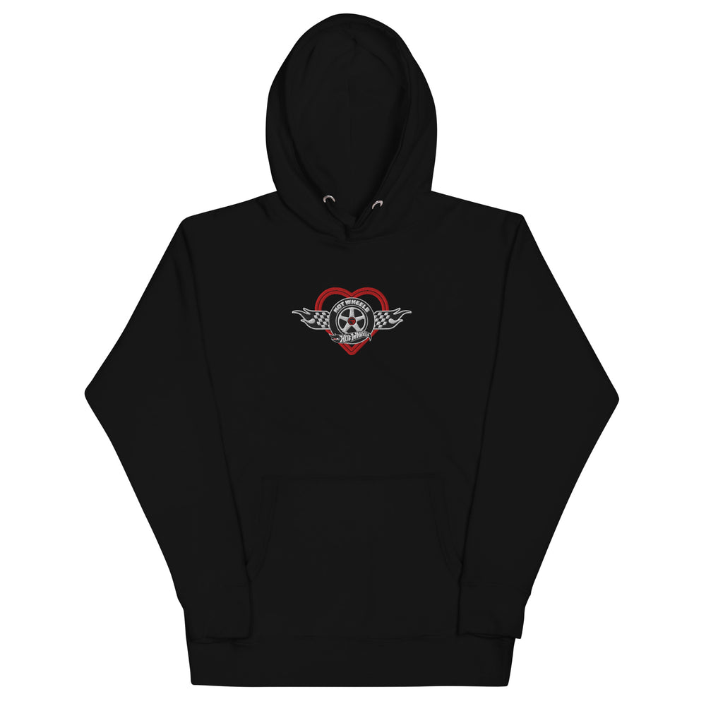 Hot Wheels Checkered Hearts Embroidered Black Hoodie – Mattel Creations