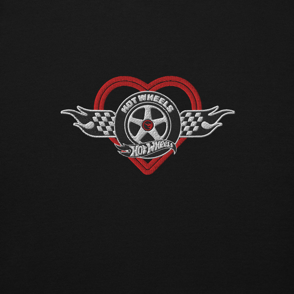 Hot Wheels Checkered Hearts Embroidered Black Hoodie – Mattel Creations