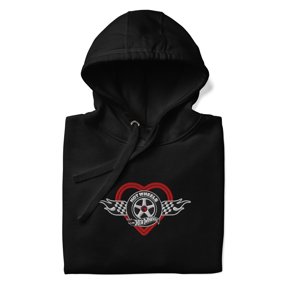 Hot Wheels Checkered Hearts Embroidered Black Hoodie – Mattel Creations