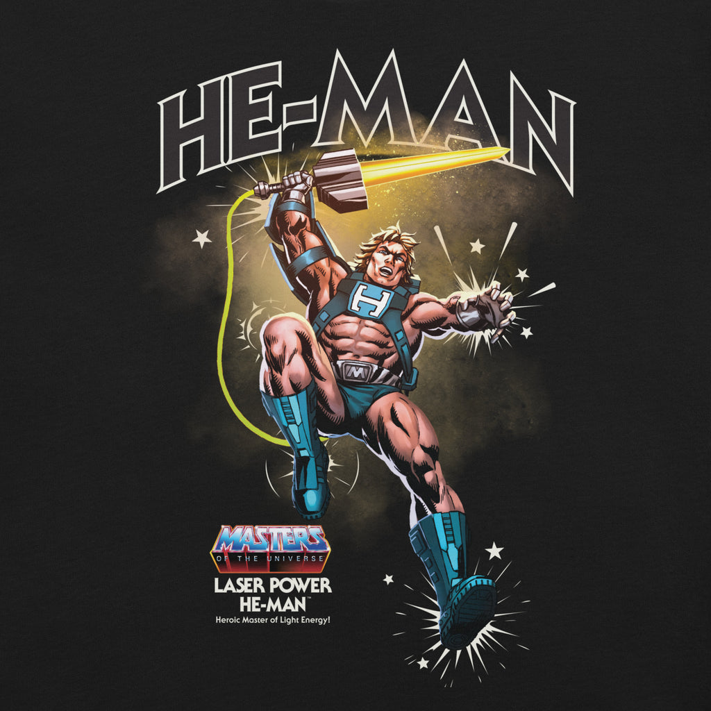 Masters of the Universe Laser Power He-Man Black T-shirt | Mattel Creations